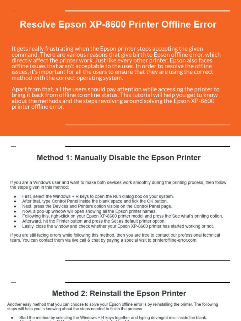 Fix Epson XP-8600 Offline Issues | PDF | Printer (Computing) | Online ...