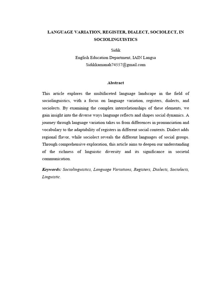 Language Variation | PDF | Sociolinguistics | Dialect