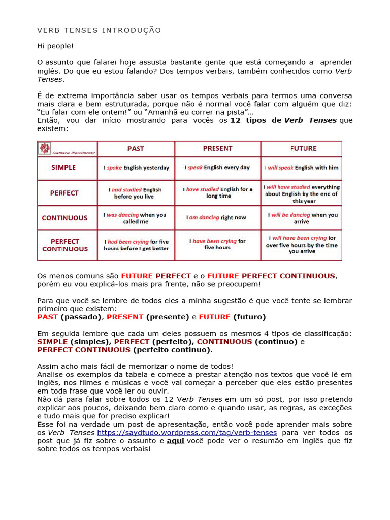 Verb Tenses Introdução | PDF