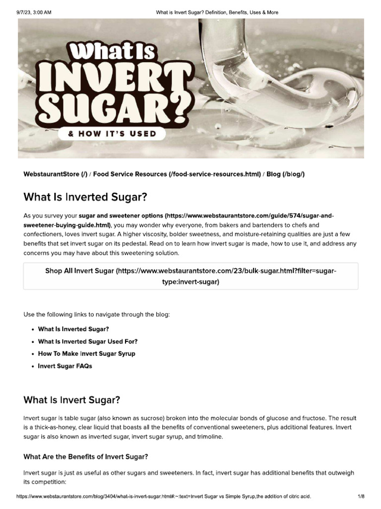 What Is Invert Sugar - Definition, Benefits, Uses & More | PDF ...