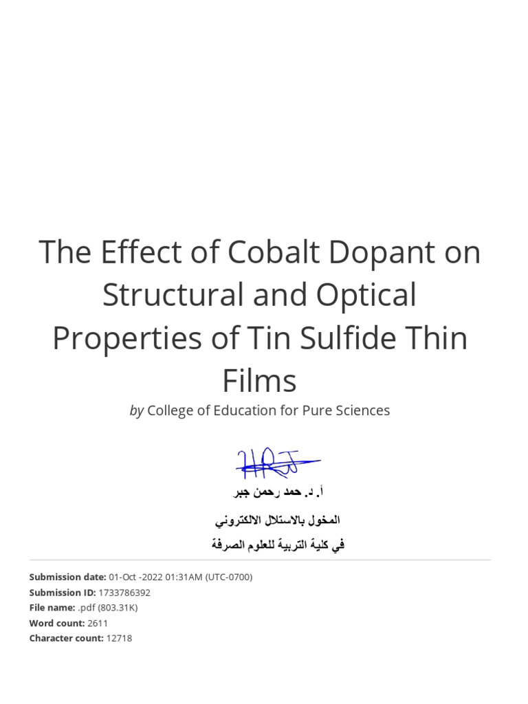 The Effect of Cobalt Dopant On Structural and Optical Properties of Tin ...
