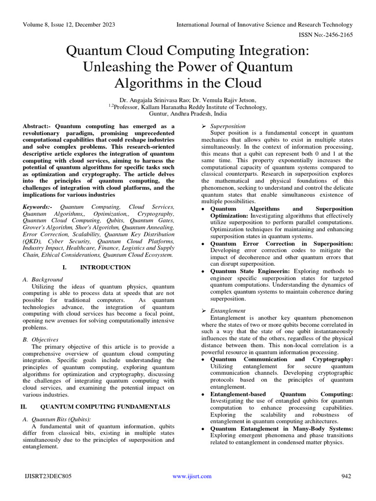 Quantum Cloud Computing Integration: Unleashing The Power of Quantum Algorithms in The Cloud ...