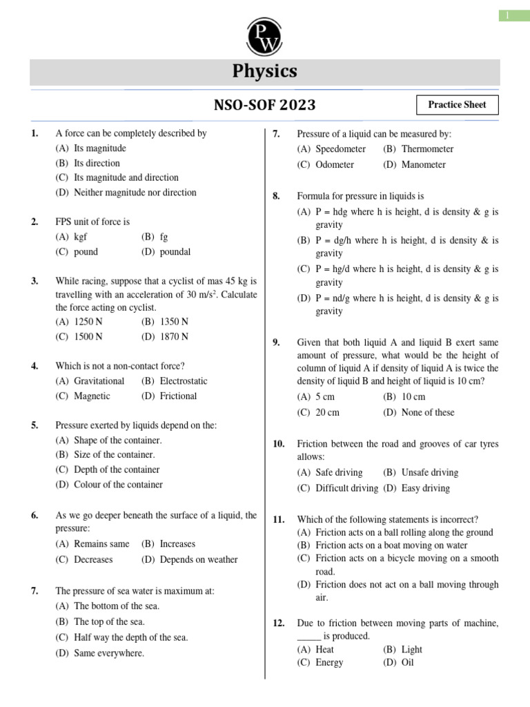 Complete NSO & SOF Physics - Practice Sheet Notes - (Only PDF | PDF ...