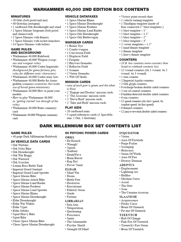 Warhammer 2nd Edition Box Contents List | PDF | Science Fantasy