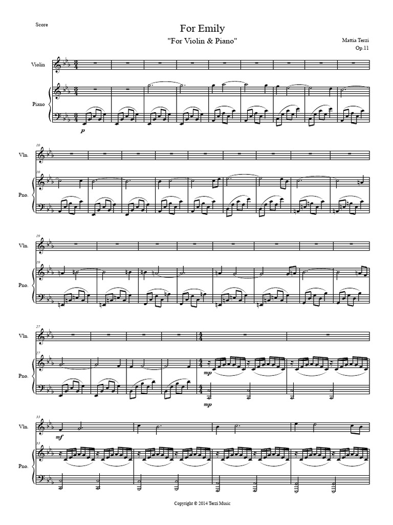 Op. 10 - For Emily (Violin) | PDF