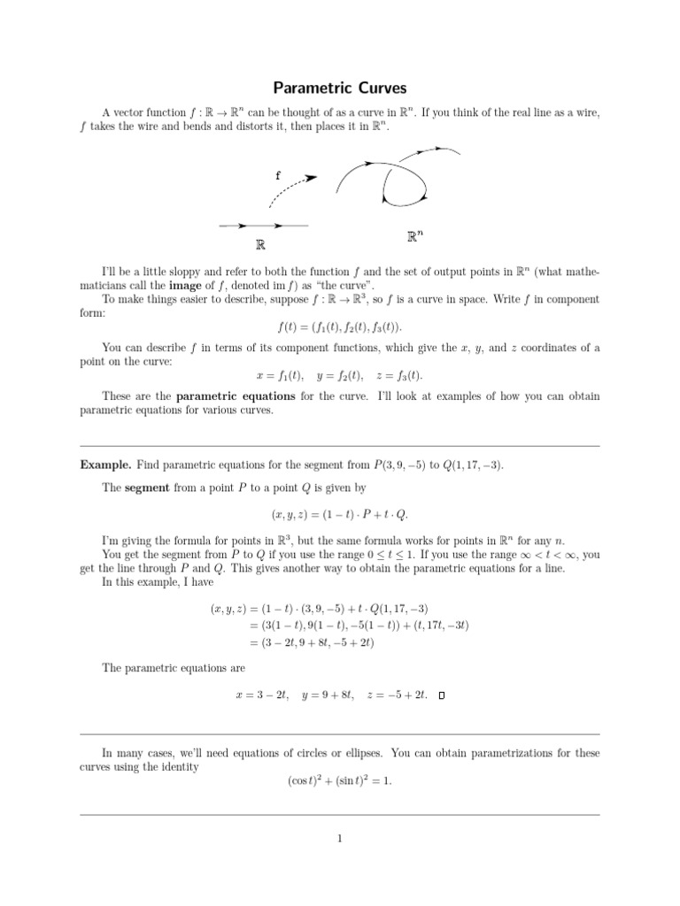Parametric Curves Examples Pdf Curve Ellipse