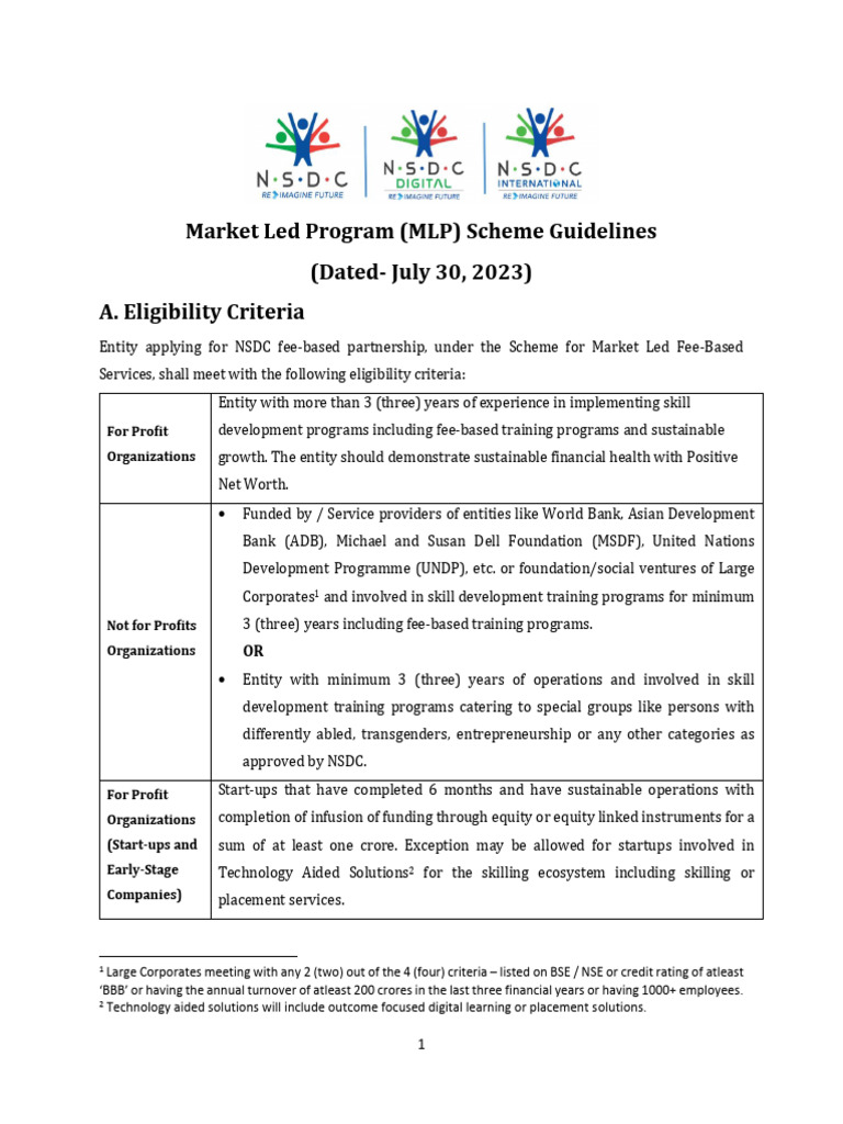 Guidelines NSDC Affiliation Under MLP Scheme | PDF | Business | Finance ...