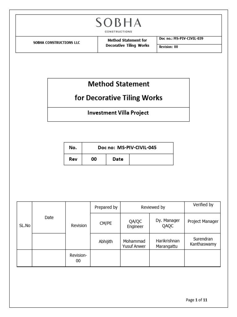 Draft Method Statement Decorative Tile Installation - Removed | PDF ...