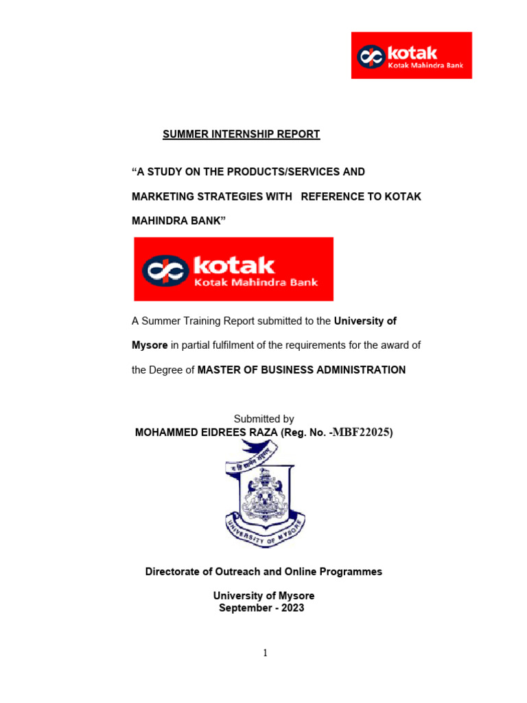 48276960-Project-Report-On-Kotak-Mahindra-Bank 2222222 | PDF