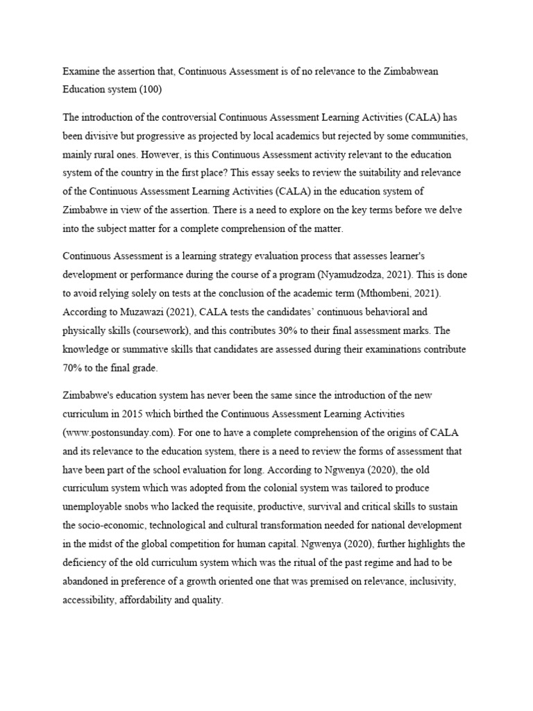 Relevance of Continuous Assessment | PDF | Educational Assessment | Learning