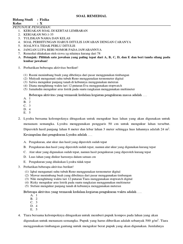 Soal Remedial Fisika Kelas 10 - Ganjil | PDF