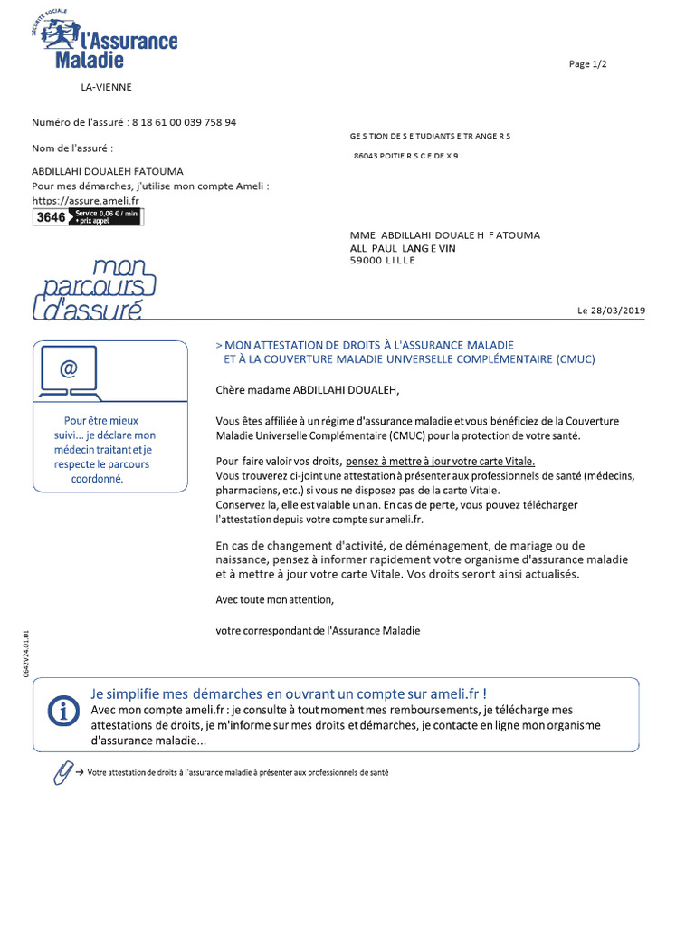 Attestation CMU-C et droits 2024 | PDF | Droit
