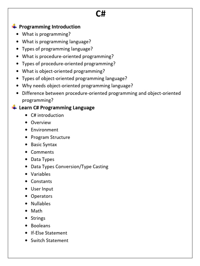 C# Proramming Language | PDF | Method (Computer Programming) | C Sharp ...