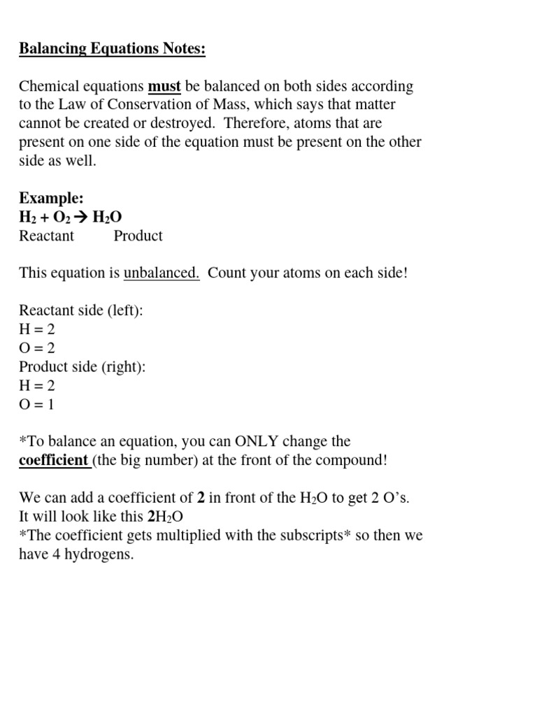Balancing Equations Notes | PDF | Technology & Engineering
