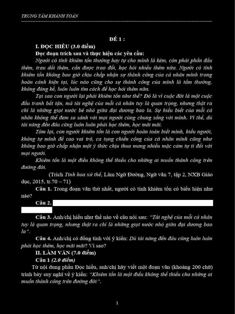 40 de Doc Hieu - Ko Co Dap An | PDF