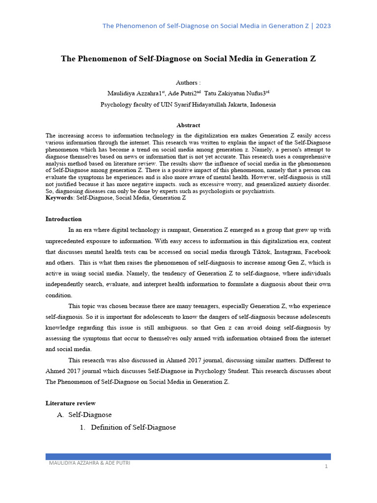 The Phenomenon of Self-Diagnose On Social Media in Generation Z | PDF ...