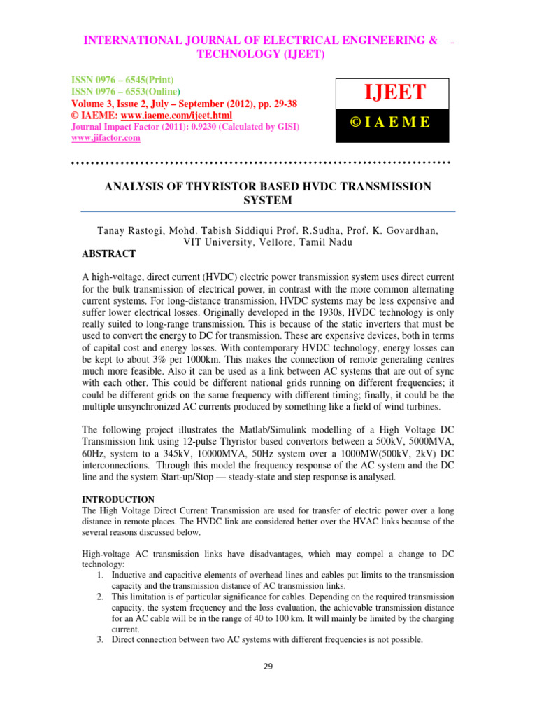 Analysis of Thyristor Based HVDC Transmi | PDF | High Voltage Direct Current | Electric Power ...