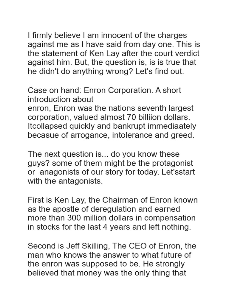 Enron Scandal: Key Players & Issues | PDF | Finance & Money Management