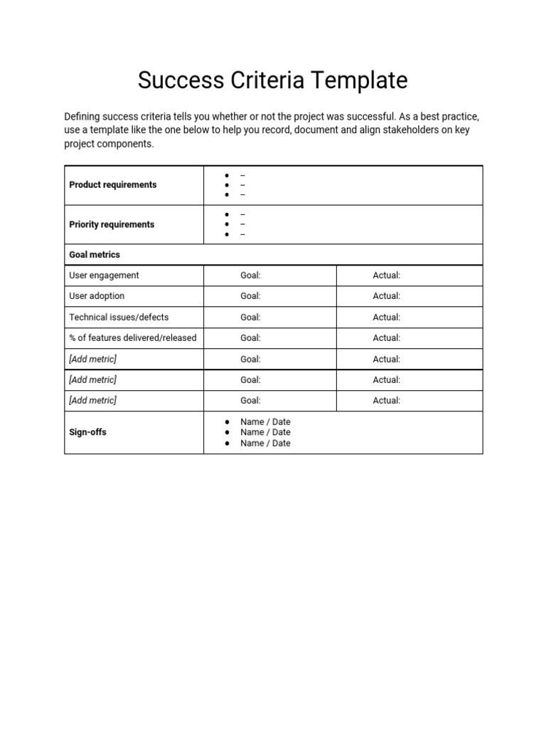 Success Criteria Template | PDF