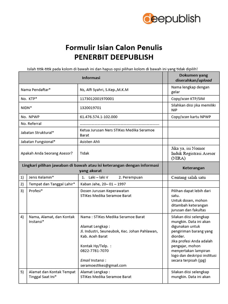 Formulir Penulis | PDF