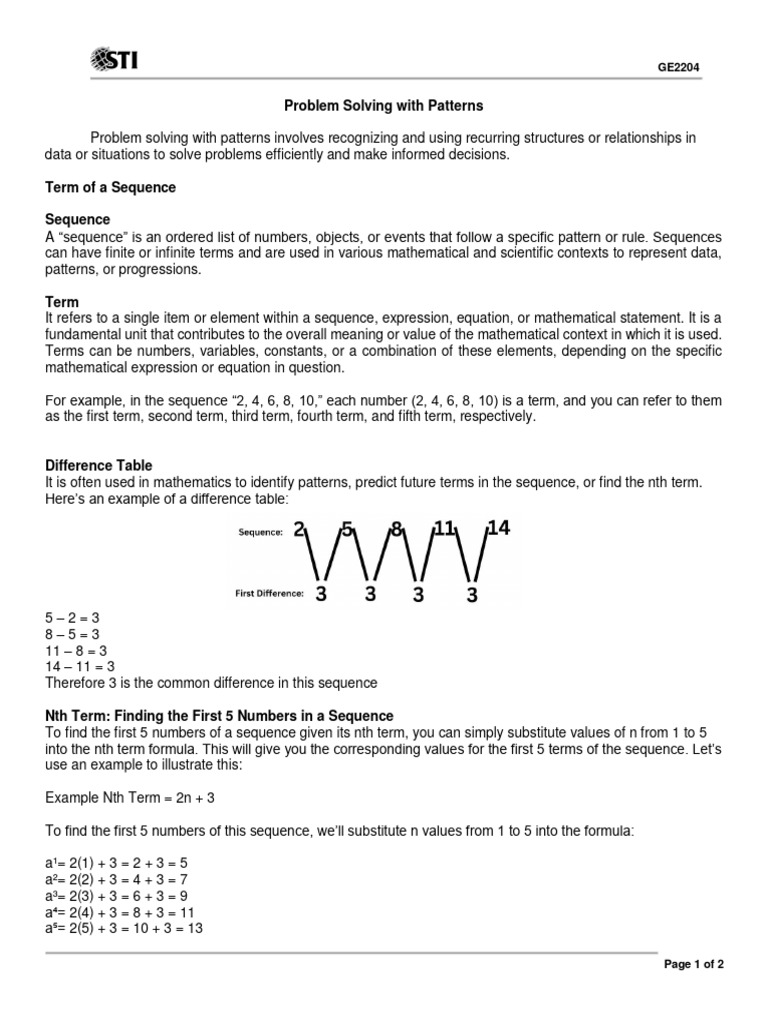 Problem Solving with Sequences and Patterns | PDF