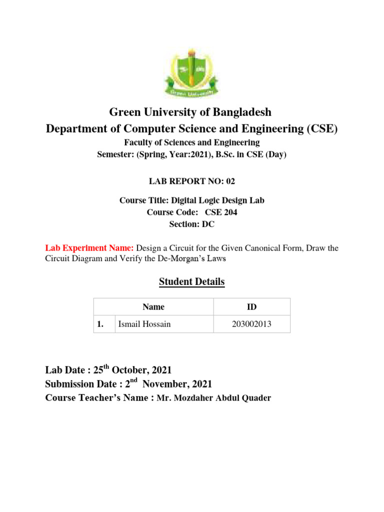 DLD Lab02 | PDF | Logic Gate | Boolean Algebra