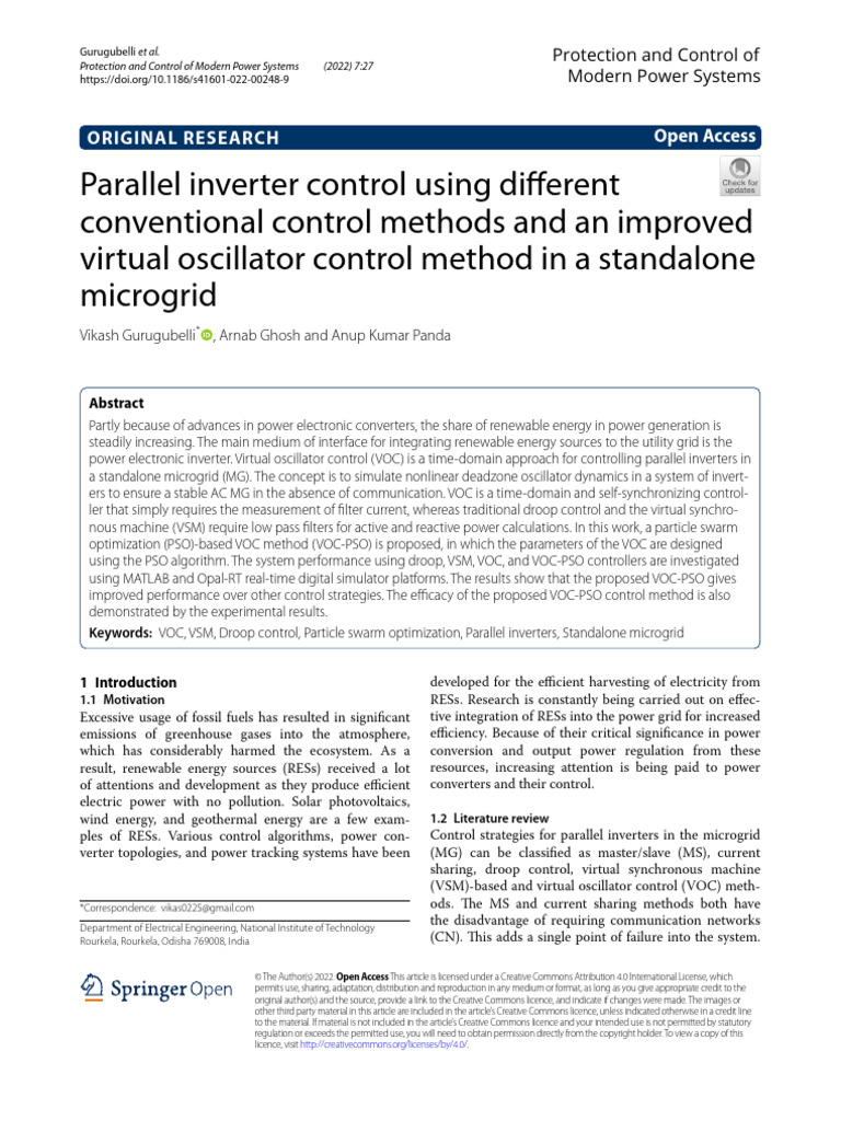 Parallel Inverter Control Using Different Conventional Control Methods and An Improved Virtual ...