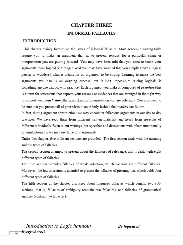CHAPTER THREE-Fallacy Note | PDF | Fallacy | Argument