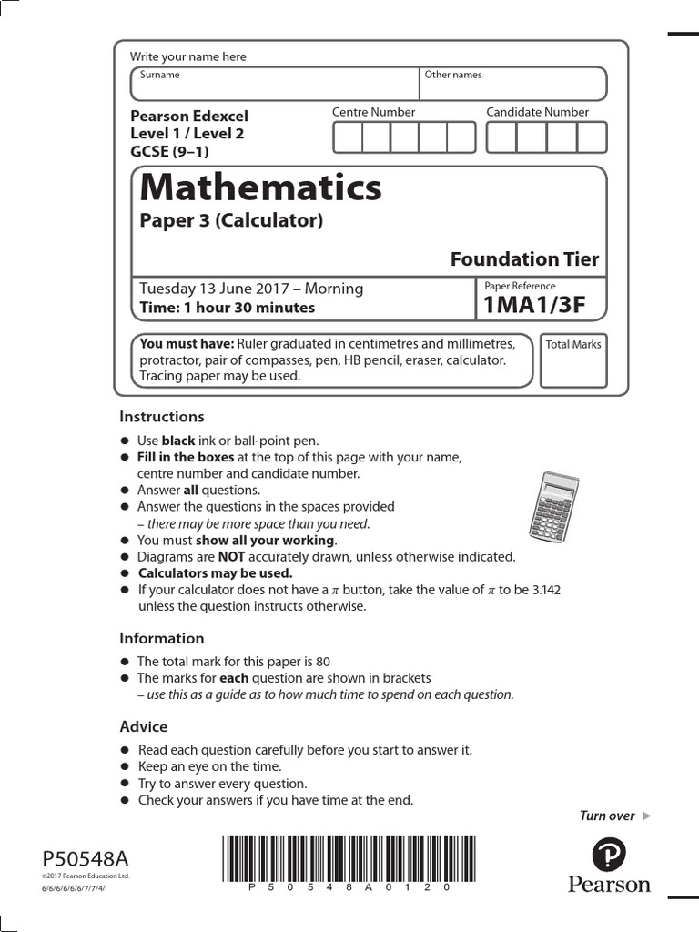 Mathematics: Paper 3 (Calculator) Foundation Tier | PDF | Cakes | Area