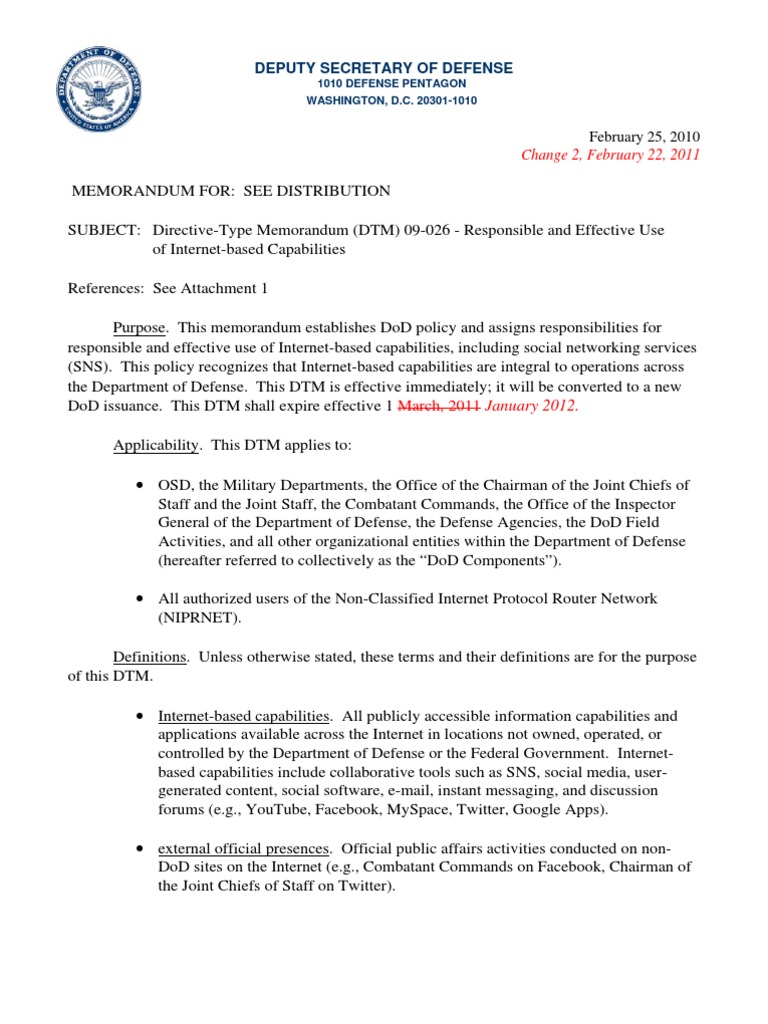 DOD DTM-09-026: Directive-Type Memorandum (DTM) 09-026 - Responsible ...