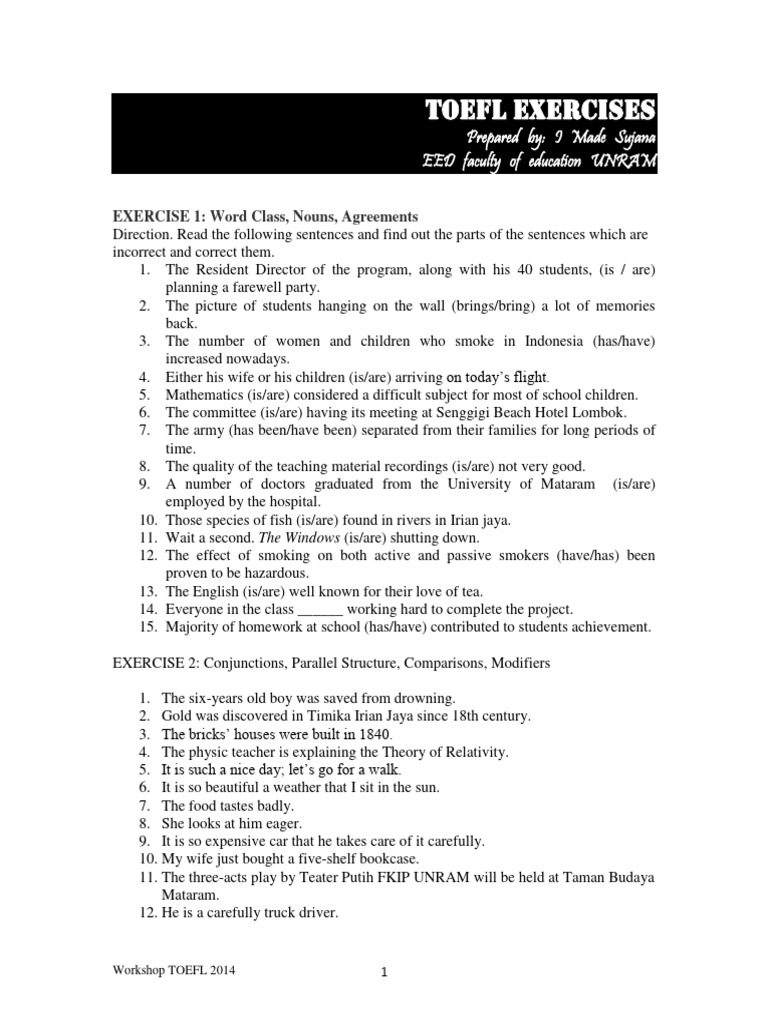 Toefl Exercises | PDF | Grammar | Syntax