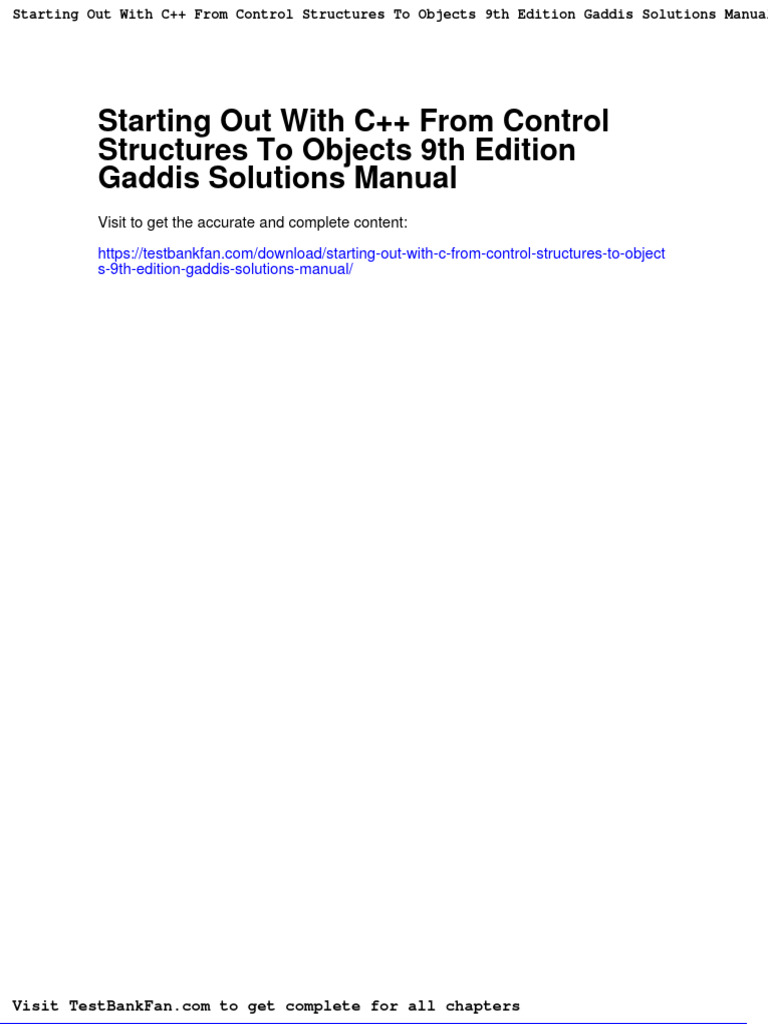 Starting Out With C From Control Structures To Objects 9th Edition Gaddis Solutions Manual | PDF