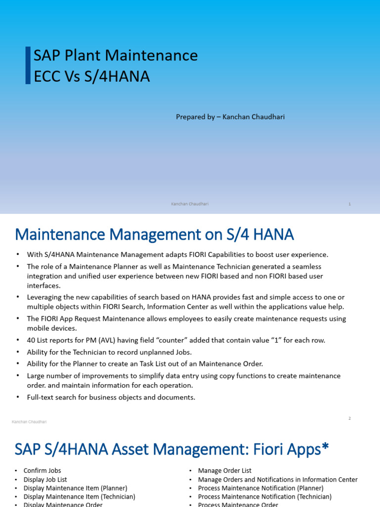 Ecc Vs S4hana Differences PM | PDF | Analytics | Mobile App
