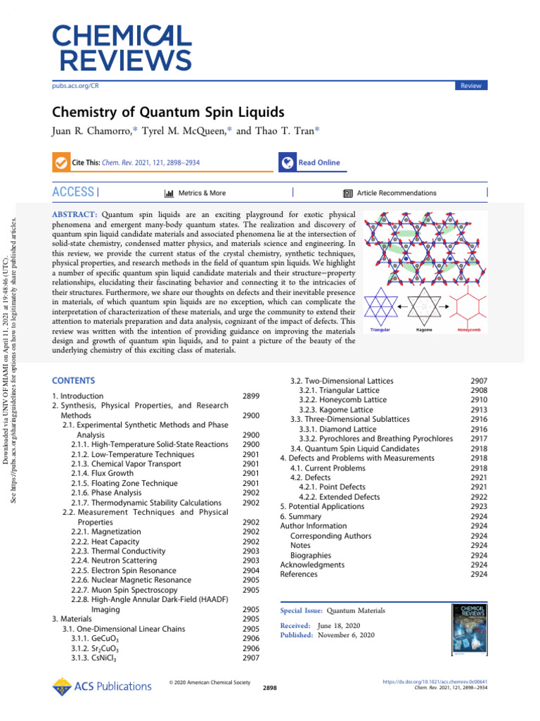 Chemistry of Quantum Spin Liquids | PDF
