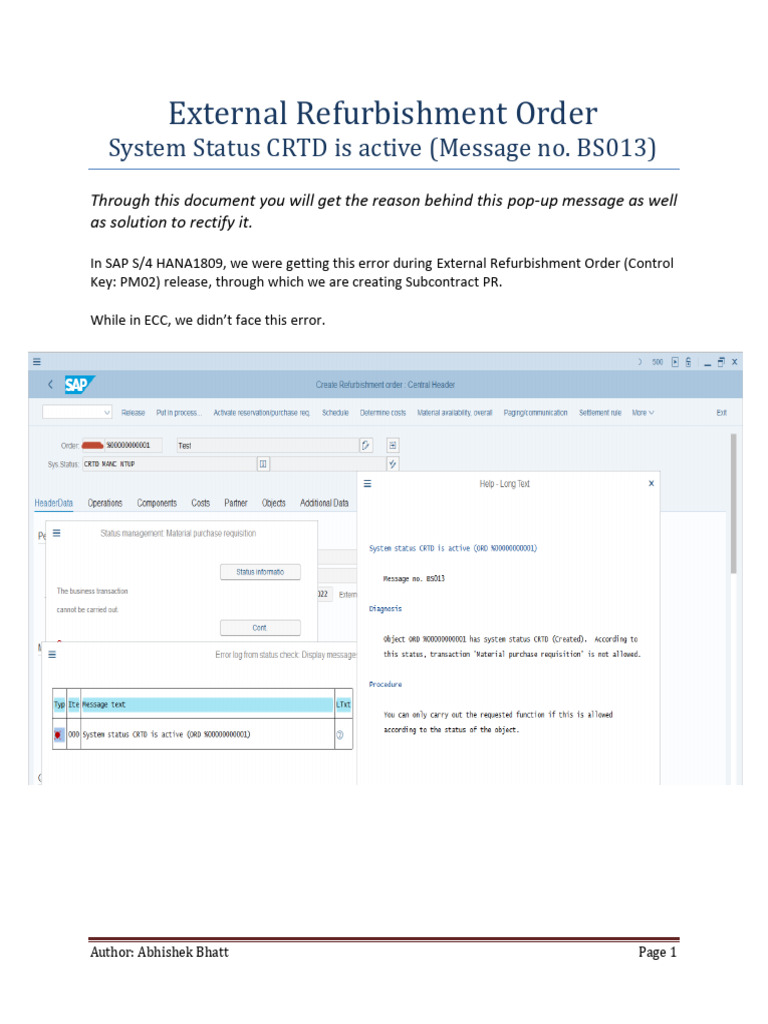 System Status CRTD Is Active (Message No. BS013) | PDF