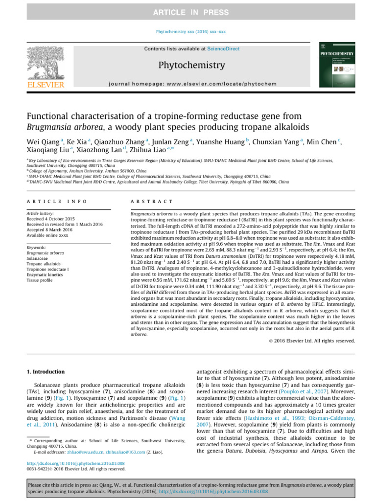 Functional Characterisation of A Tropine Forming Reductase Gene From ...