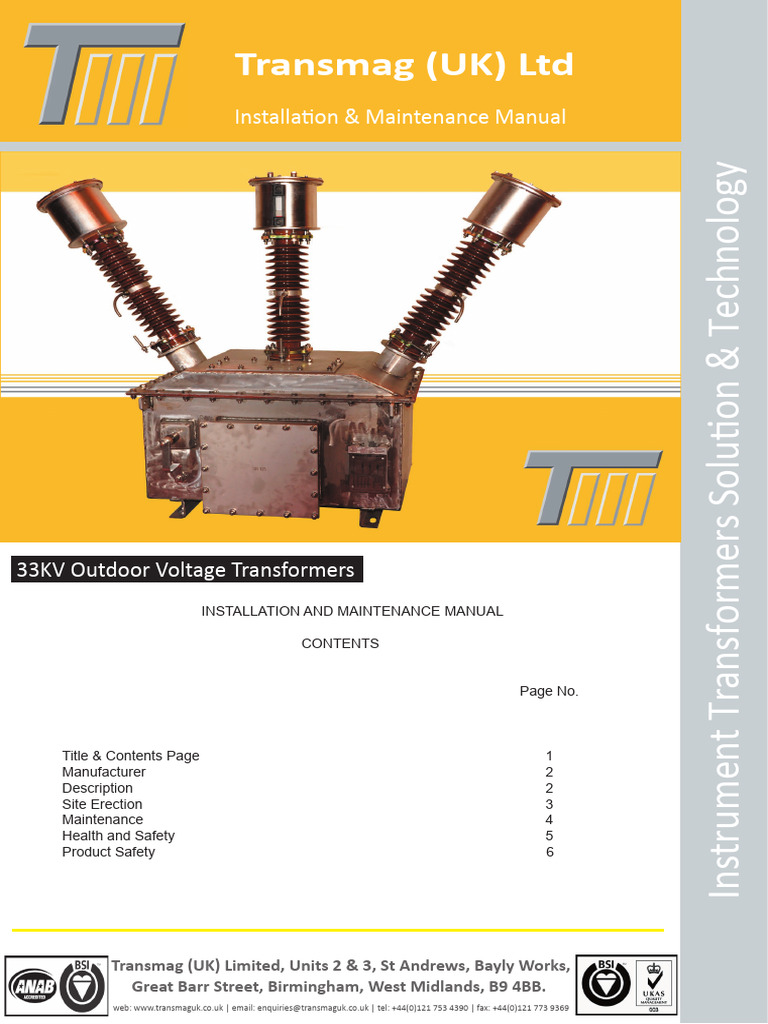 33kV Voltage Transformer Manual | PDF | Transformer | Building Engineering