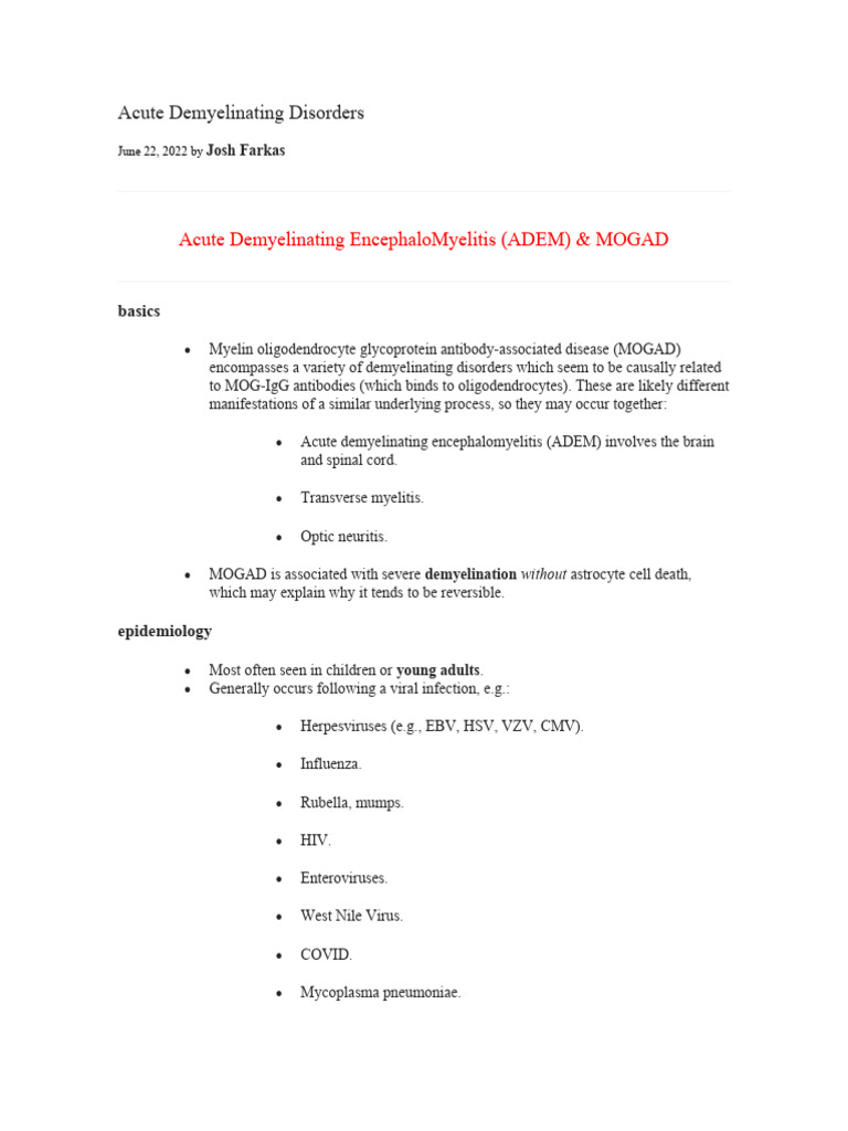Acute Demyelinating Disorders | PDF | Multiple Sclerosis | Medicine