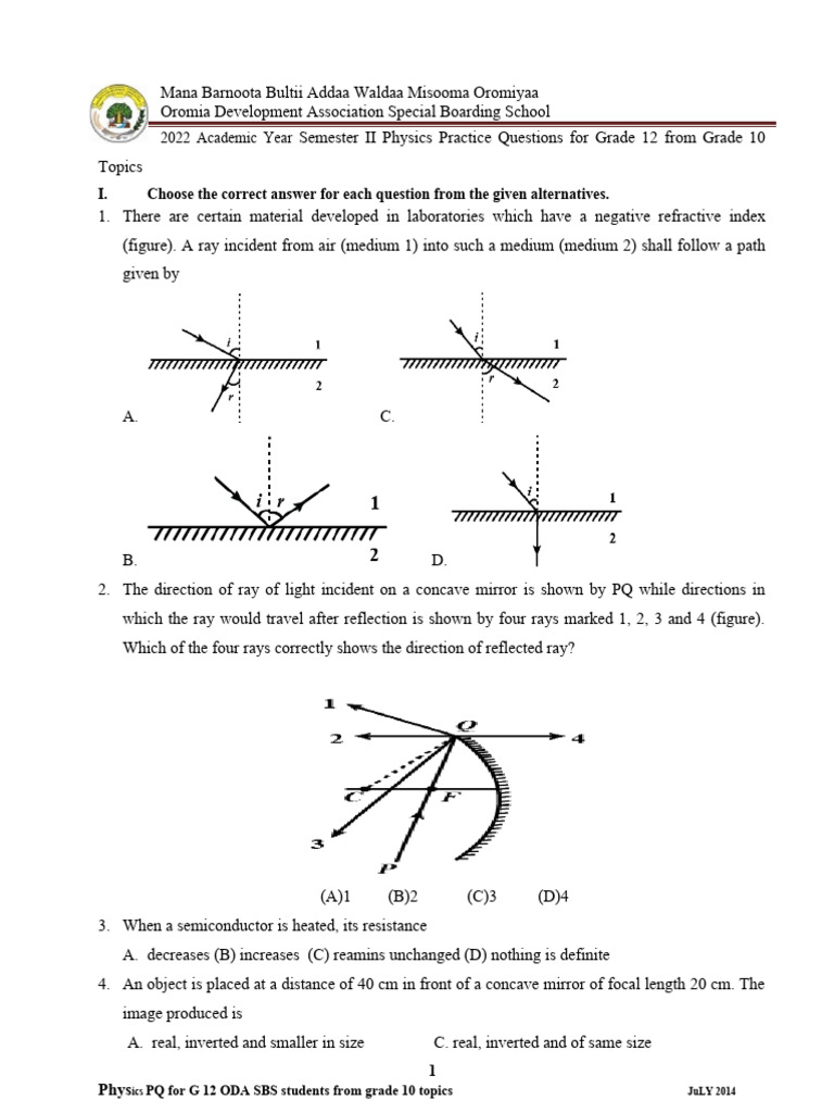 Physics PQ For G 12 ODA SBS Students From Grade 10 Topics | PDF | P–N ...