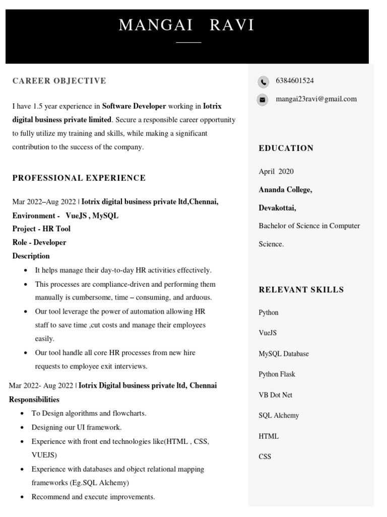Mangai Resume | PDF | Databases | Python (Programming Language)