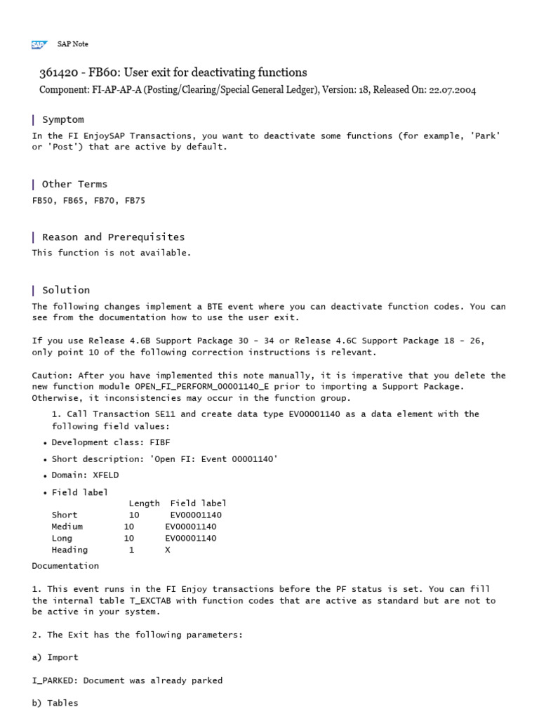 FB60: User Exit For Deactivating Functions: Symptom | PDF | Modular Programming | Interface ...