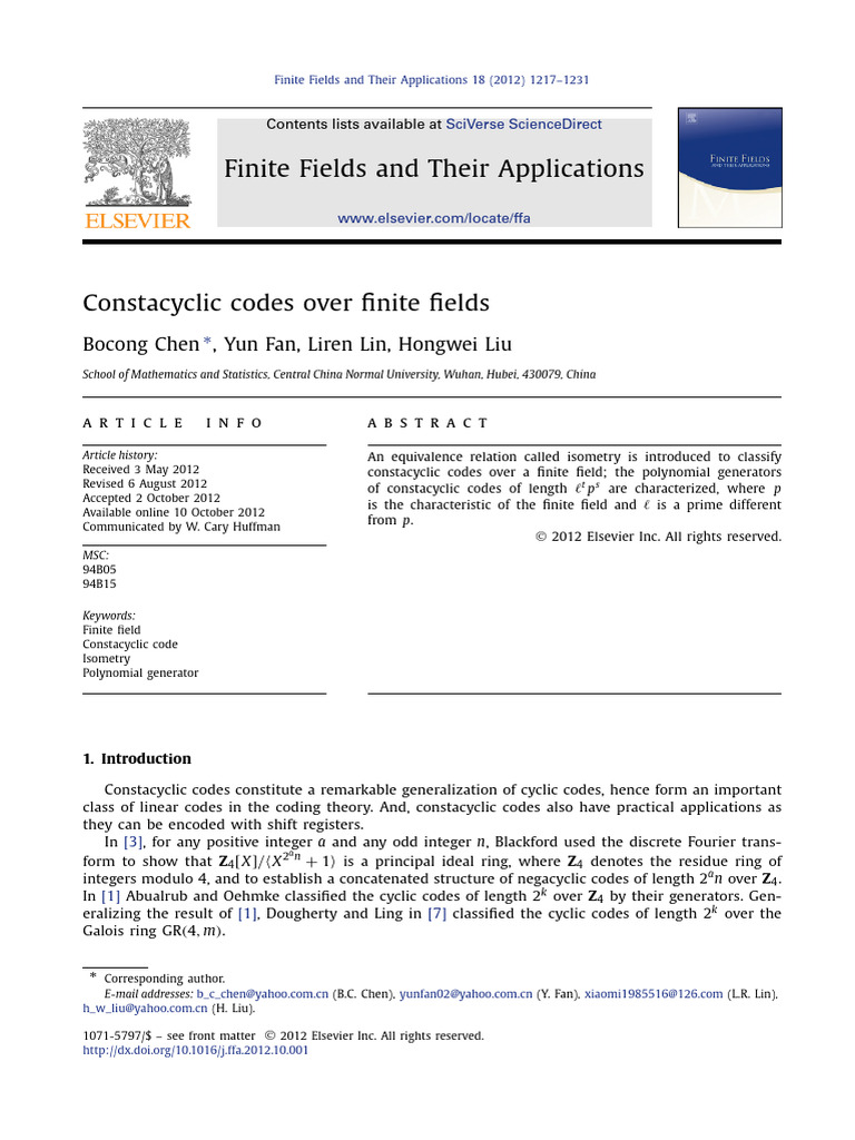 Constacyclic Codes in Finite Fields | PDF | Field (Mathematics) | Factorization
