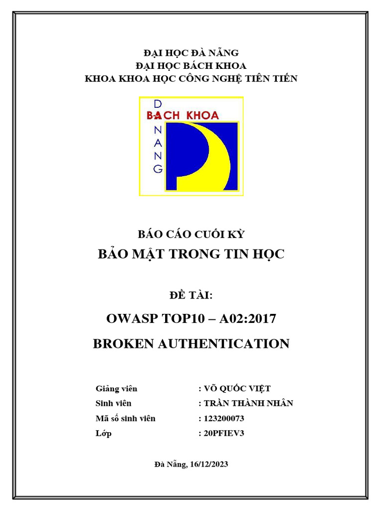 Báo cáo Bảo mật - Broken Authentication | PDF