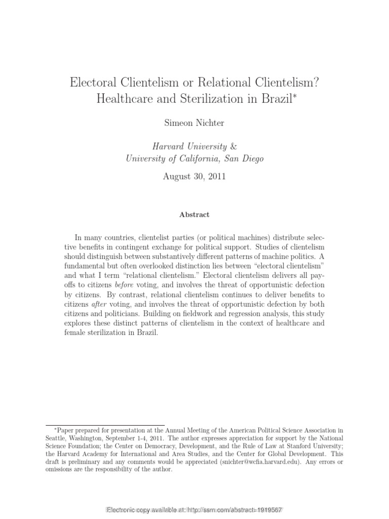 Relational Clientelism | PDF | Birth Control