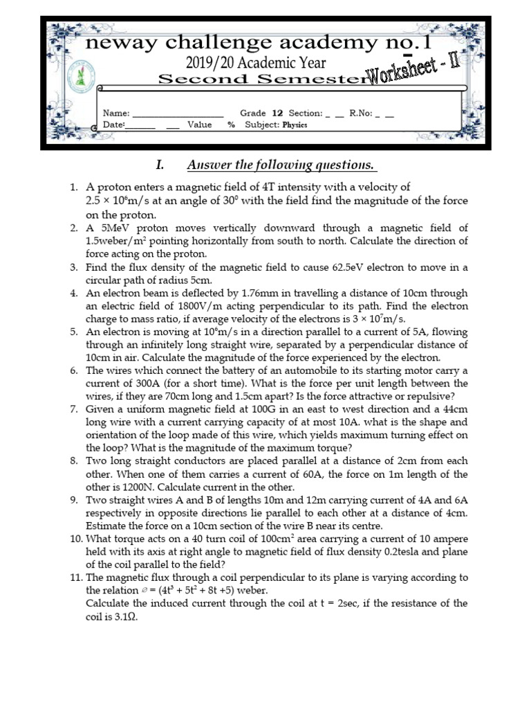 Grade 12 Physics Worksheet PDF | PDF | Inductor | Inductance