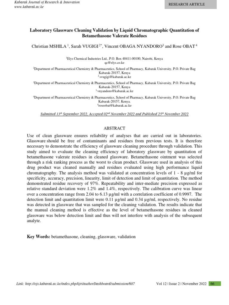 Glassware Cleaning Validation for Betamethasone | PDF | Detection Limit ...