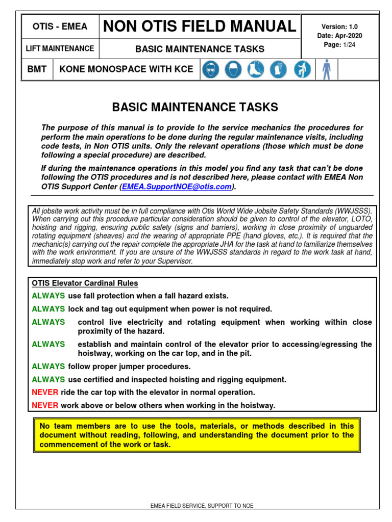 BMT Basic Maintenance Tasks For KONE Monospace With KCE Technology ...