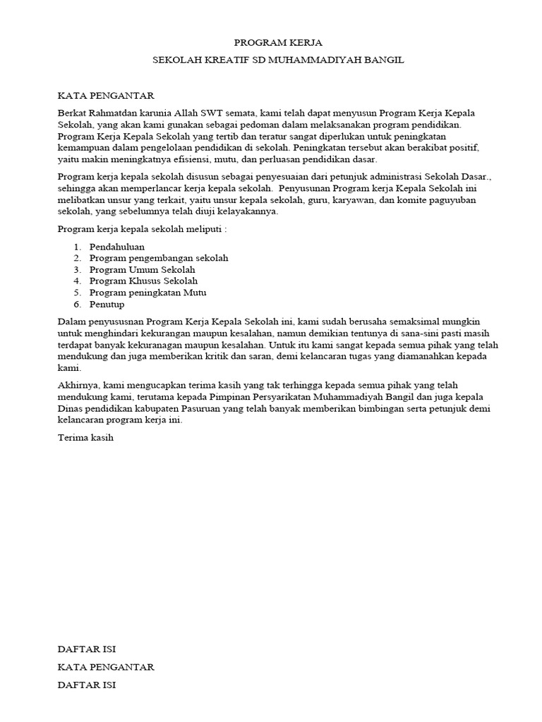Program Kerja SD Kreatif Muhammadiyah | PDF | Karier & Perkembangan | Bisnis