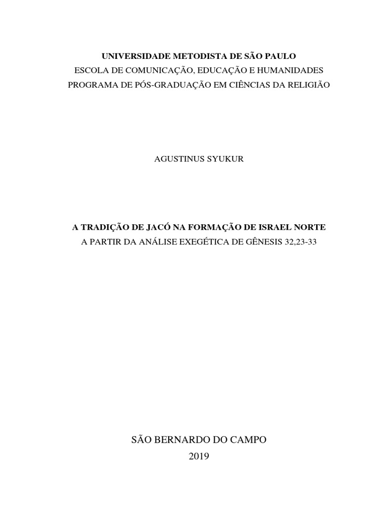 Dissertacao Mestrado - A Tradicao de Jaco Na Formacao de Israel Norte A ...
