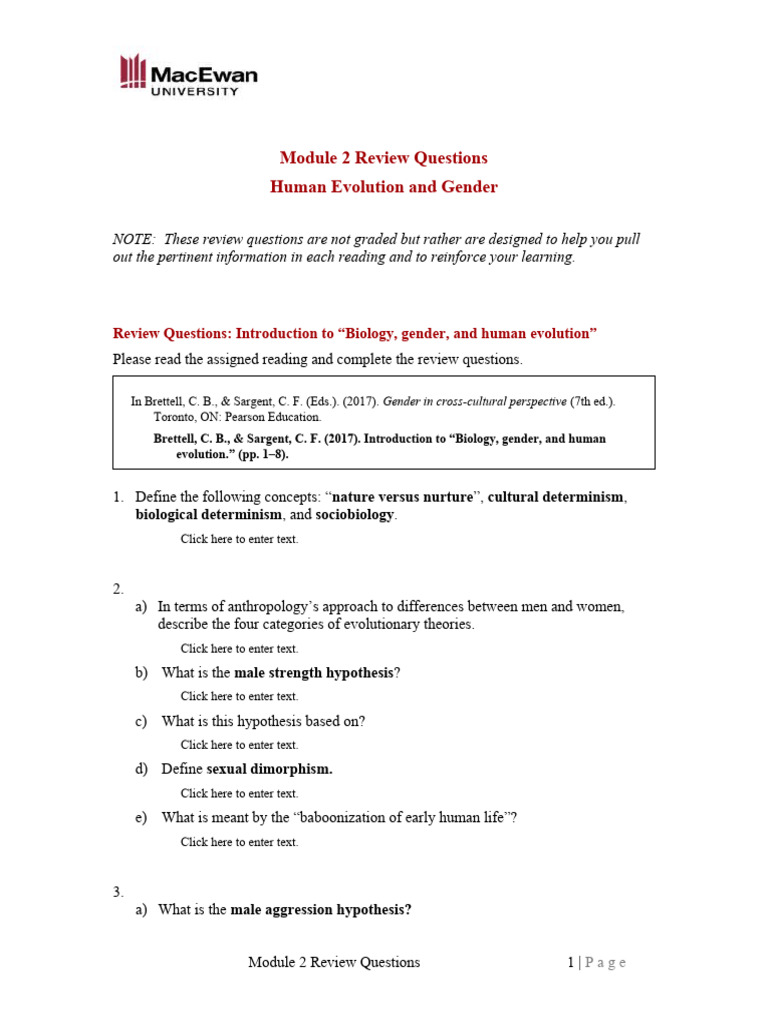 ANTH 210 - M02 - Review - Questions | PDF | Natural Selection | Gender ...